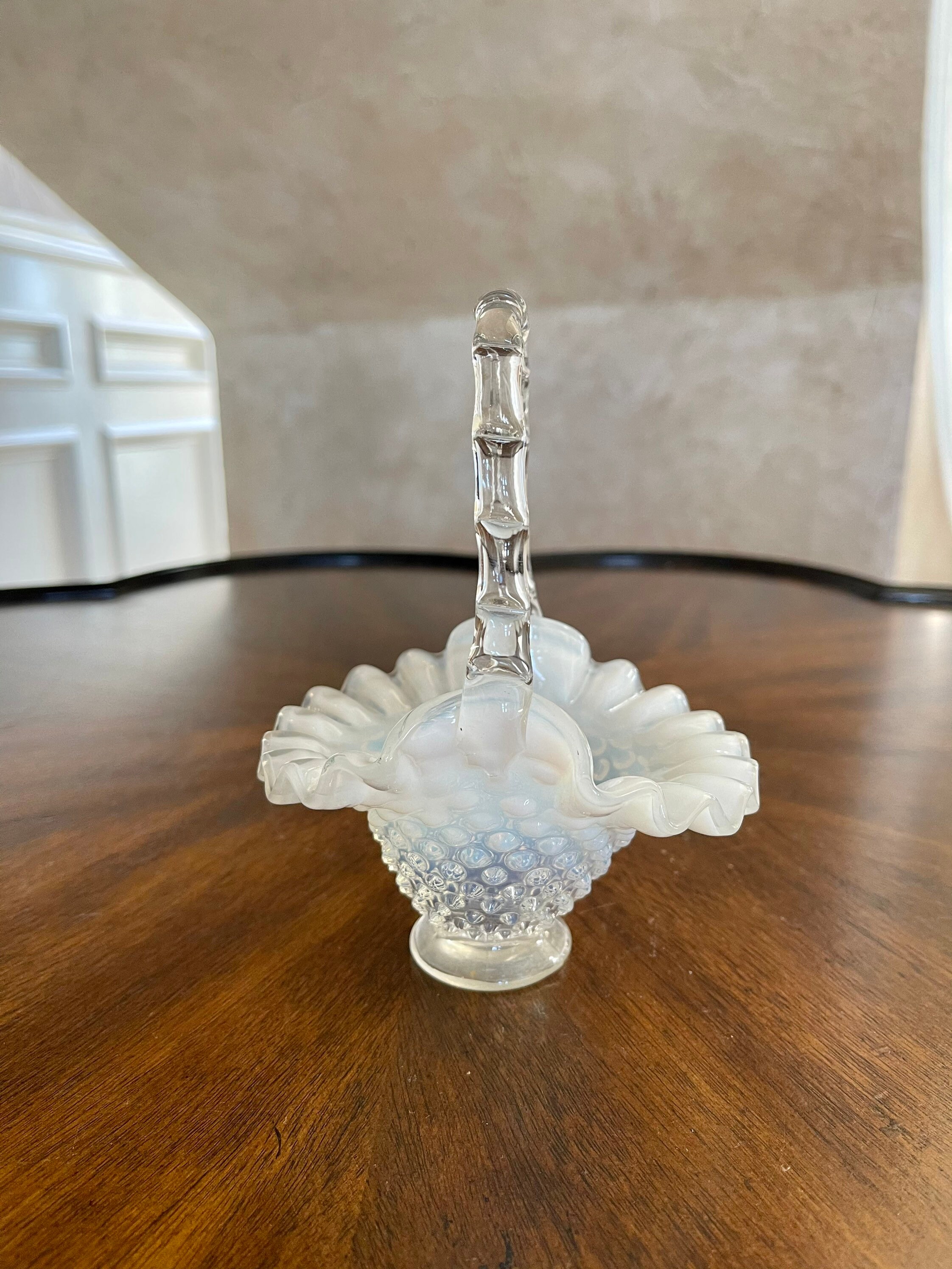 Vintage Fenton Glass Clear Opaline Basket; Collectible Fenton Glass ...