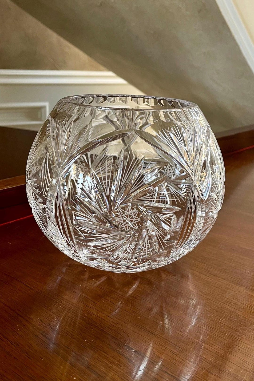 Large Hand Cut Lead Crystal Rose Bowl Pinwheel Cut; Crystal ...