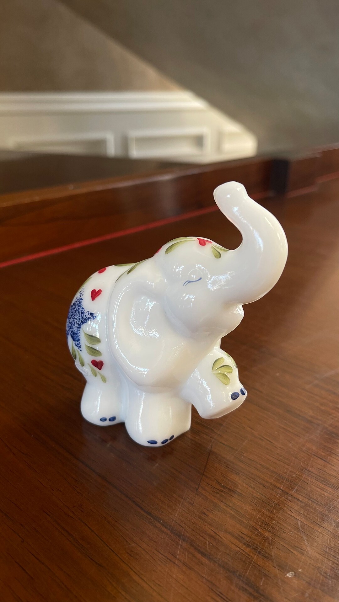 Fenton Milk Glass Hand Painted Elephant Signed K. Brightbill; Fenton ...