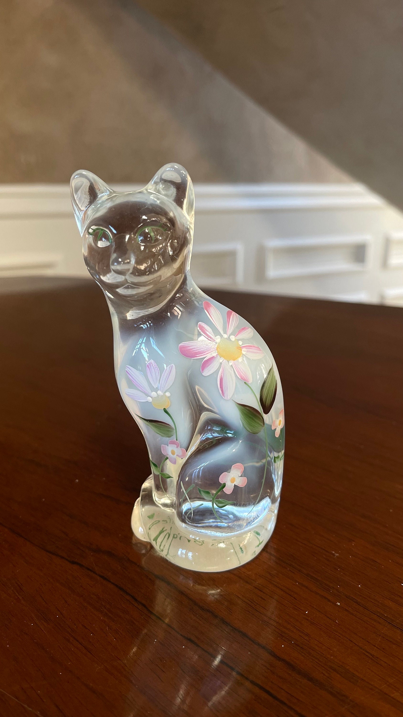 Fenton French Opalescent Glass Tall Hand Painted Cat; Paperweight ...