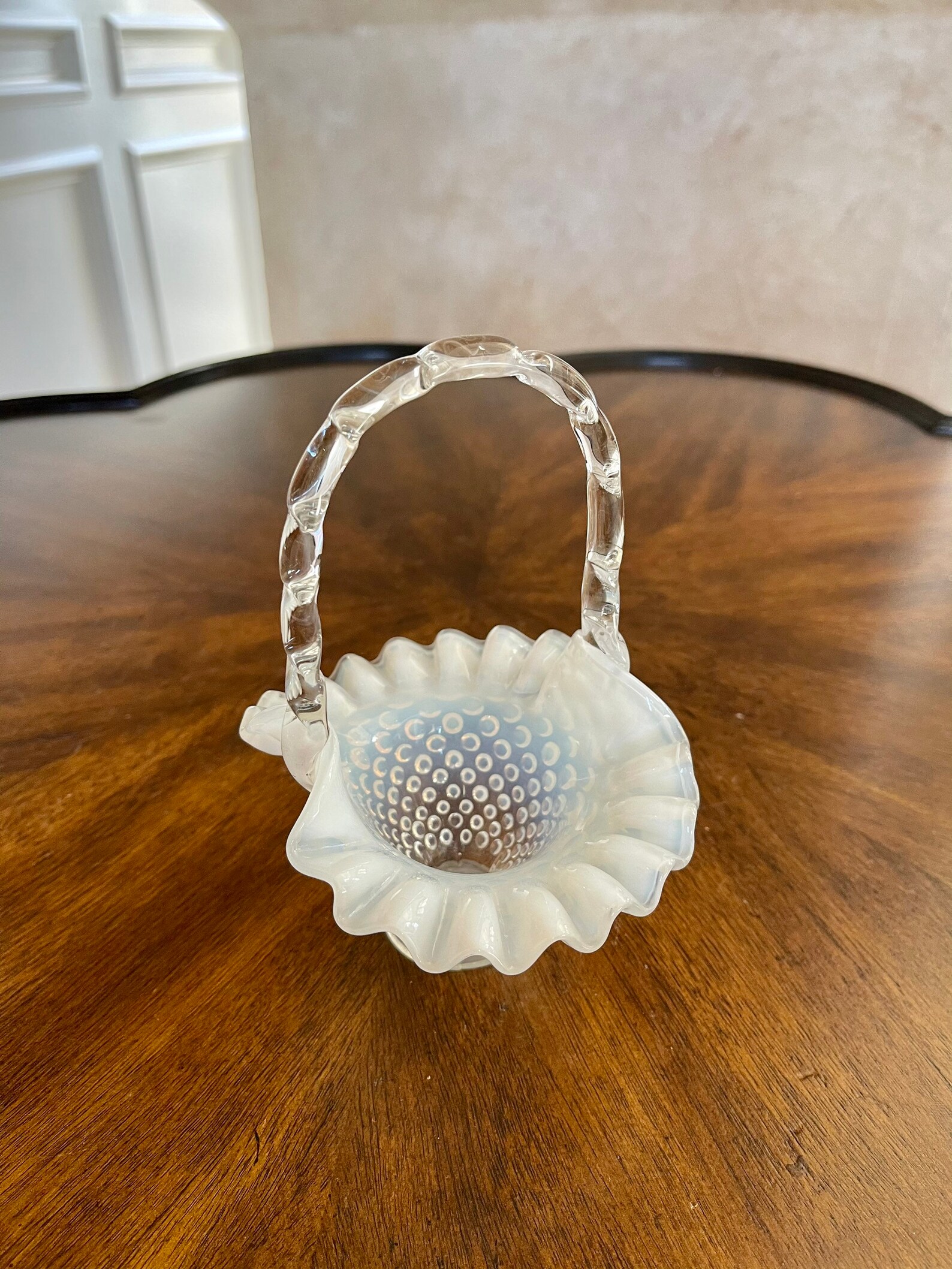 Vintage Fenton Glass Clear Opaline Basket; Collectible Fenton Glass ...