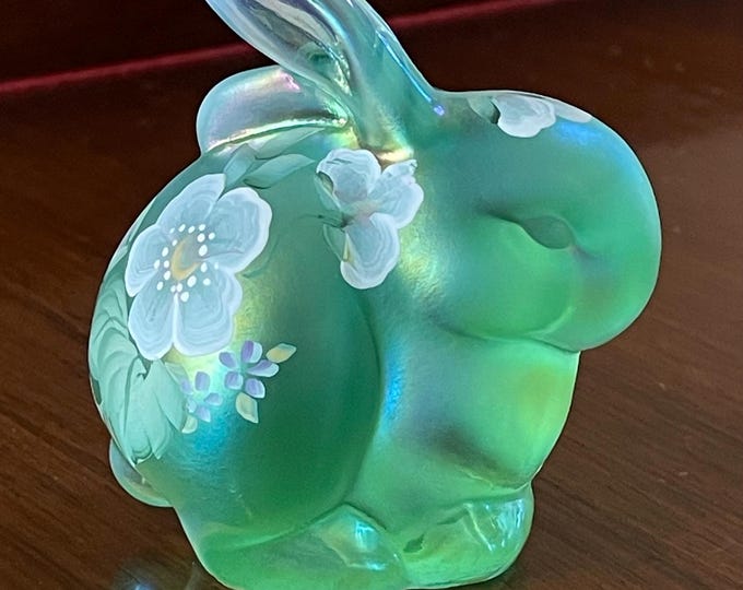Fenton Glass 95th Anniversary Willow Green Hand Painted Chubby Bunny ...