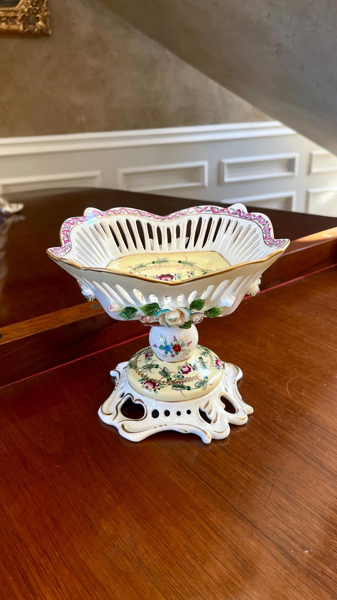 Dresden Style Hand Painted Porcelain Compote; Vintage Porcelain Dish ...