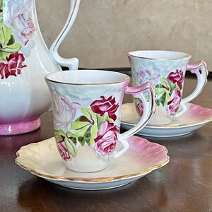 9 Pc. Set Victorian Style Porcelain Tea Set; Victorian Roses Porcelain ...
