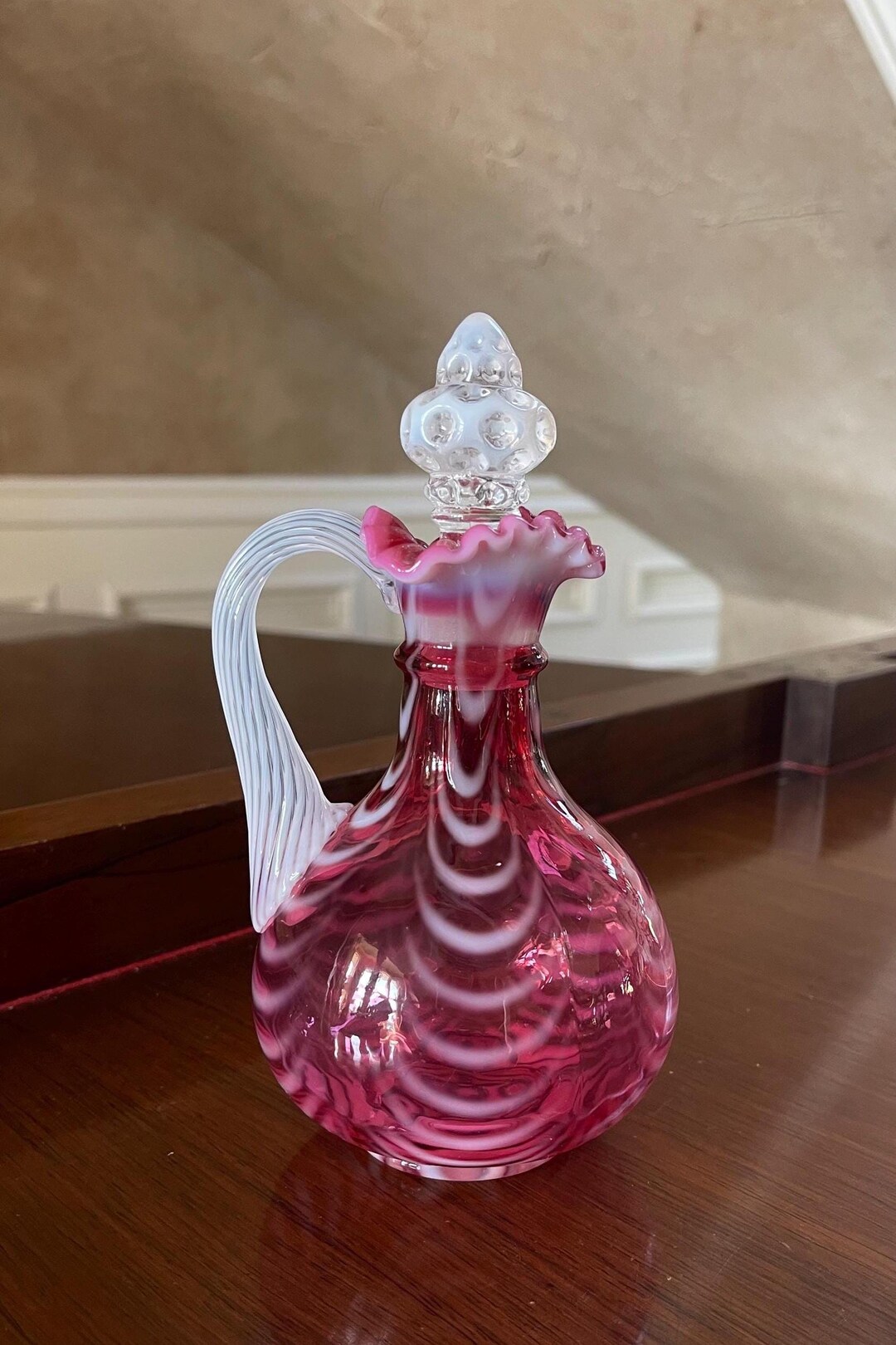 Fenton Glass Cranberry Opalescent Drapery Optic Cruet - Etsy