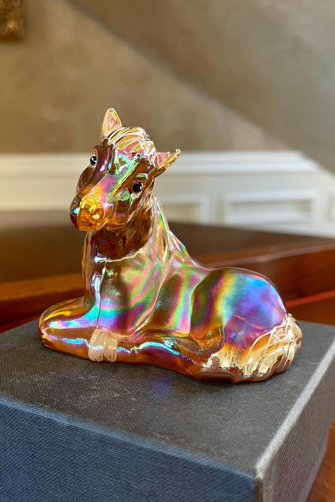 Fenton Art Glass Iridized Hand Painted Mare Paperweight Vintage Fenton ...