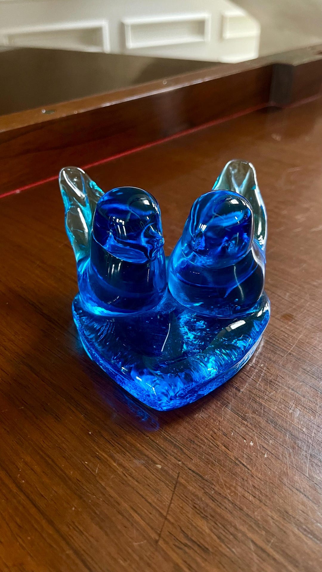 Leo Ward 1991 Art Glass Large Double Blue Bird of Happiness; Bluebird ...