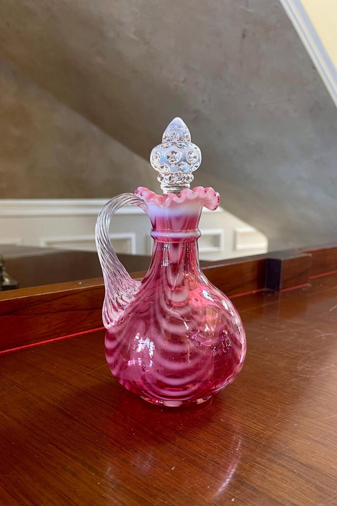 Fenton Glass Cranberry Opalescent Drapery Optic Cruet - Etsy