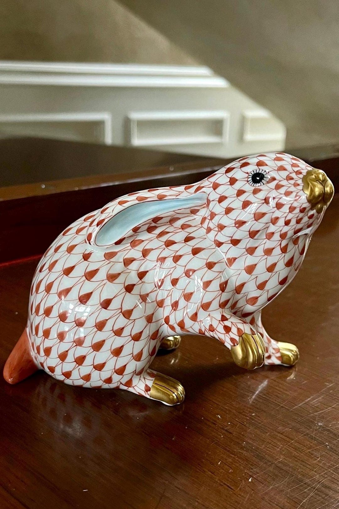 Herend Paw up Bunny Rabbit 5335 Rust Fishnet; Herend Animal Figurine - Etsy
