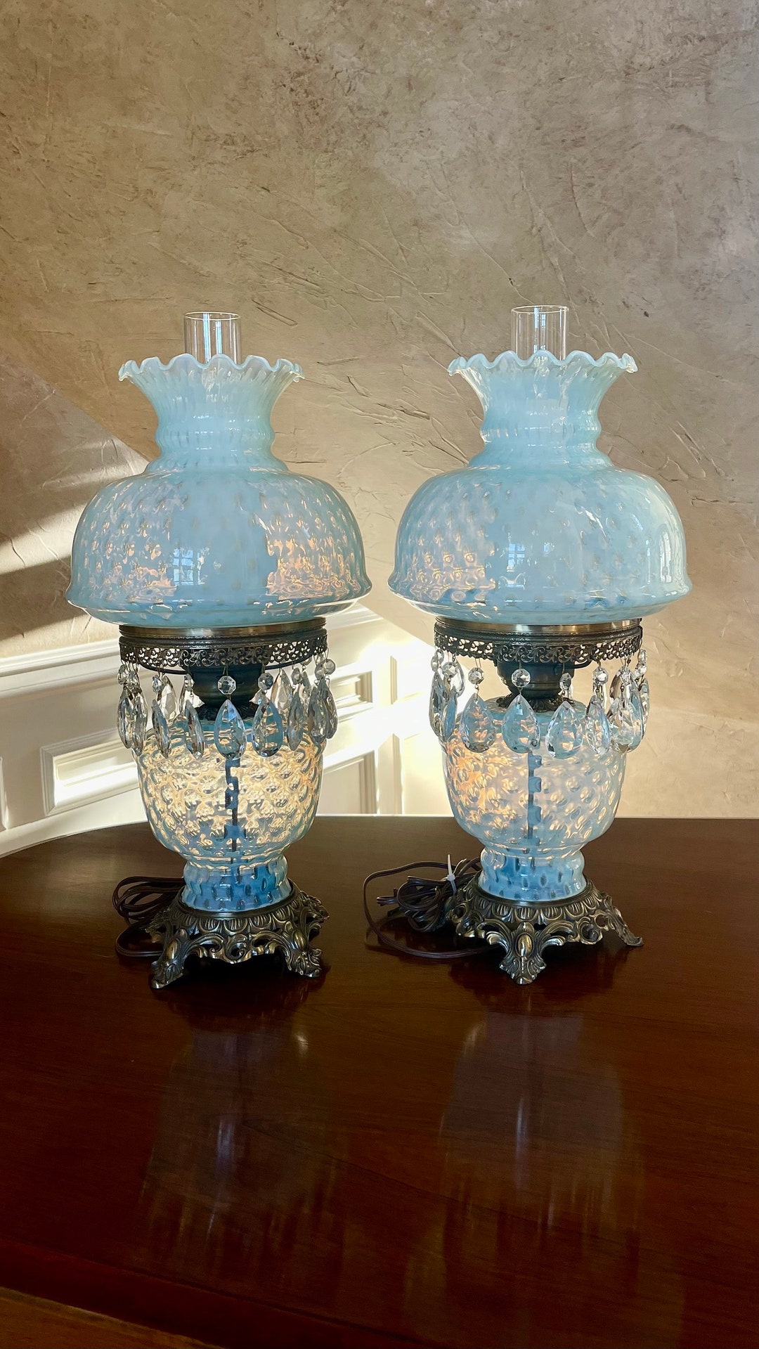 Pair of Fenton Glass Lamps; Fenton Art Glass Lamp - Etsy