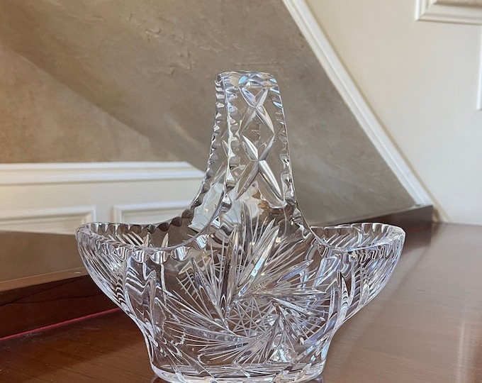 Vintage Hand Cut Lead Crystal Basket; Pinwheel Pattern Cut Crystal ...