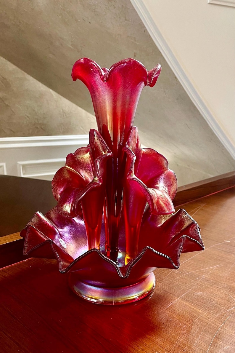 Fenton Ruby Red Amberina Stretch Glass Jack in the Pulpit Four Horn ...