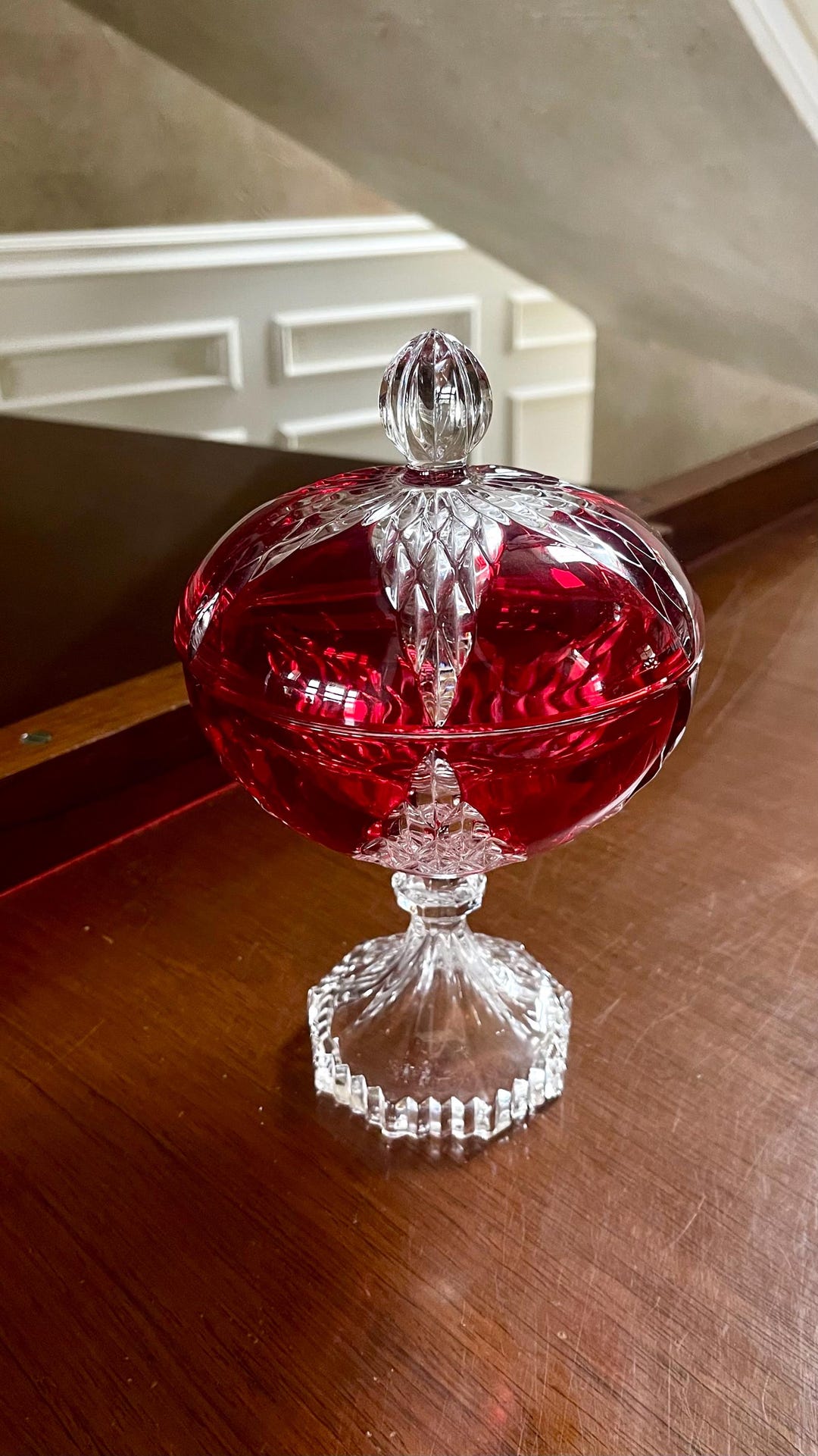 Vintage Ruby Red Flash Glass Candy Dish - Etsy