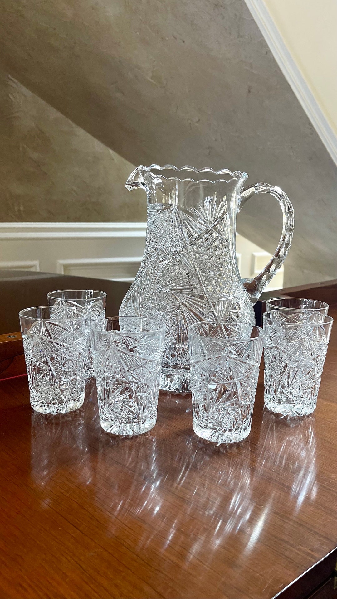 7 Pc. Set Hand Cut Crystal Water Pitcher and 6 Glasses - Etsy