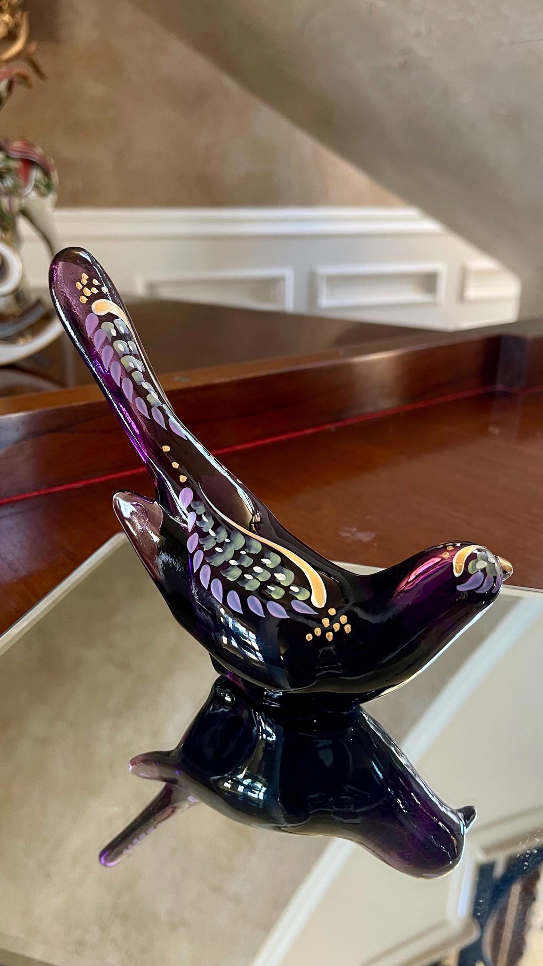 Fenton Amethyst Glass Hand Painted Bird Fenton Bird Paperweight ...