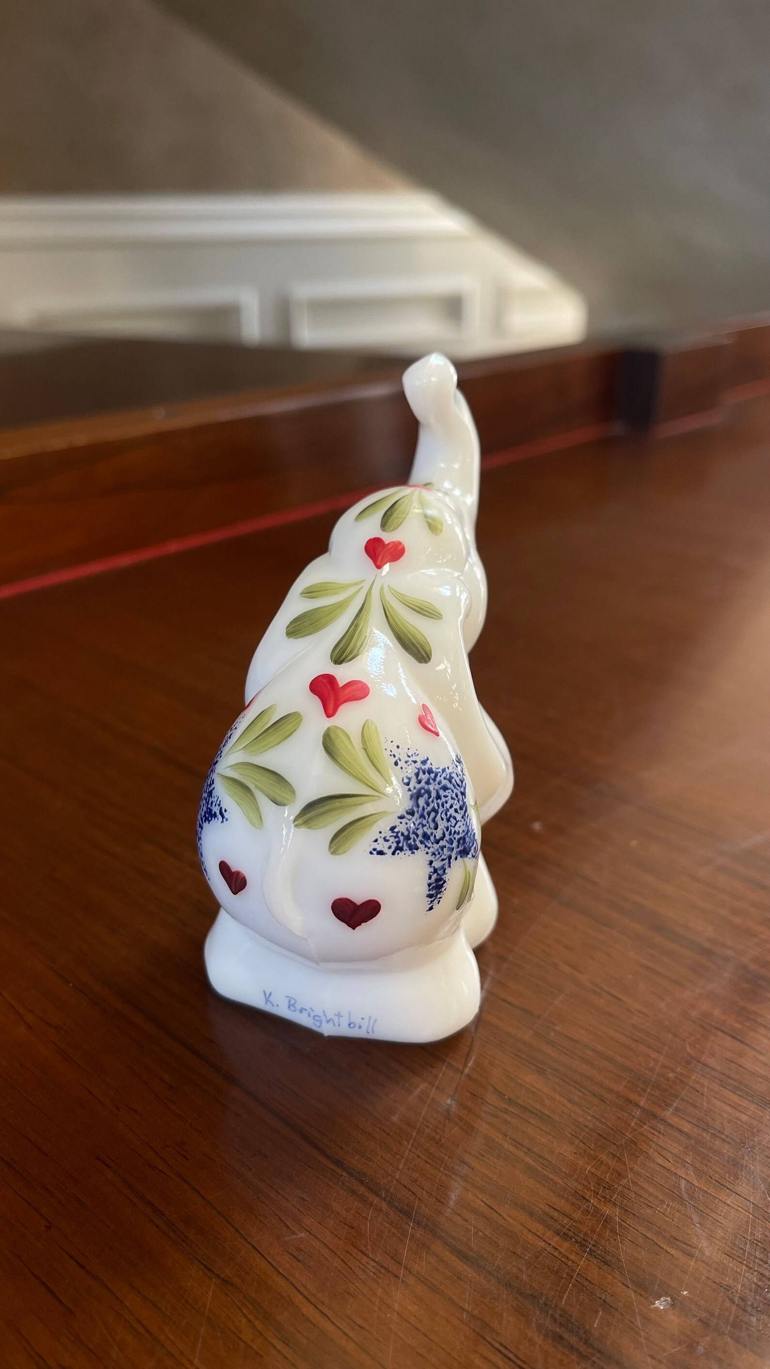 Fenton Milk Glass Hand Painted Elephant Signed K. Brightbill; Fenton ...