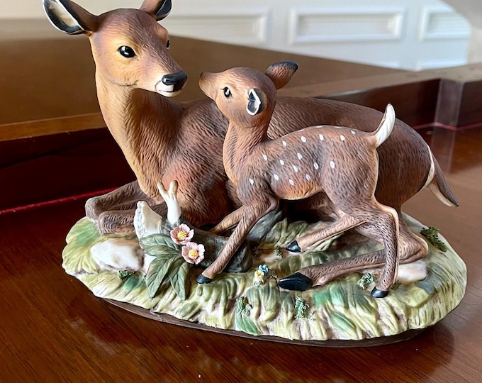 Vintage Homco Masterpiece Collection Mother Deer and Fawn Bisque ...