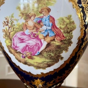 Pair of Cobalt Blue Sevres Style Urns 25” Tall With Brass Rams Head ...