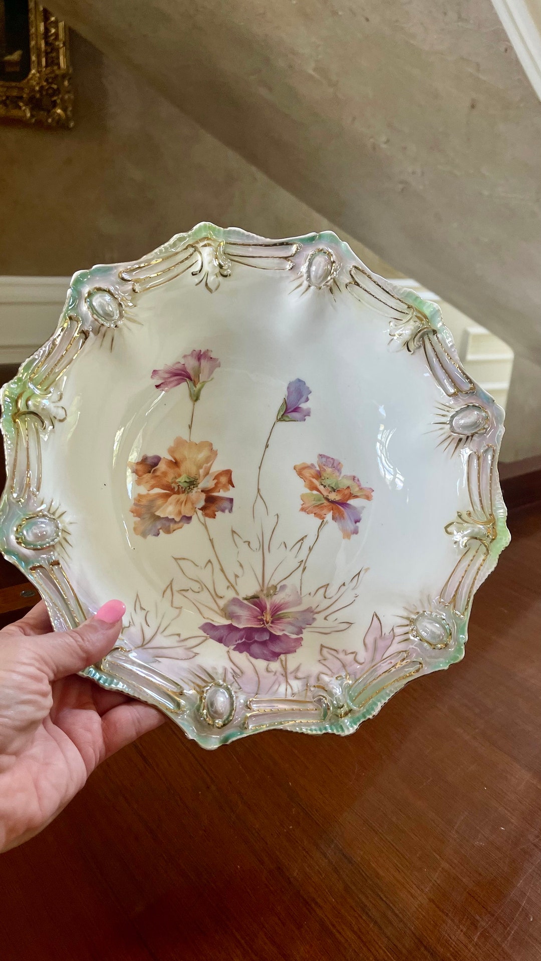 Antique RS Prussia Lusterware Hand Painted Bowl; Victorian German ...