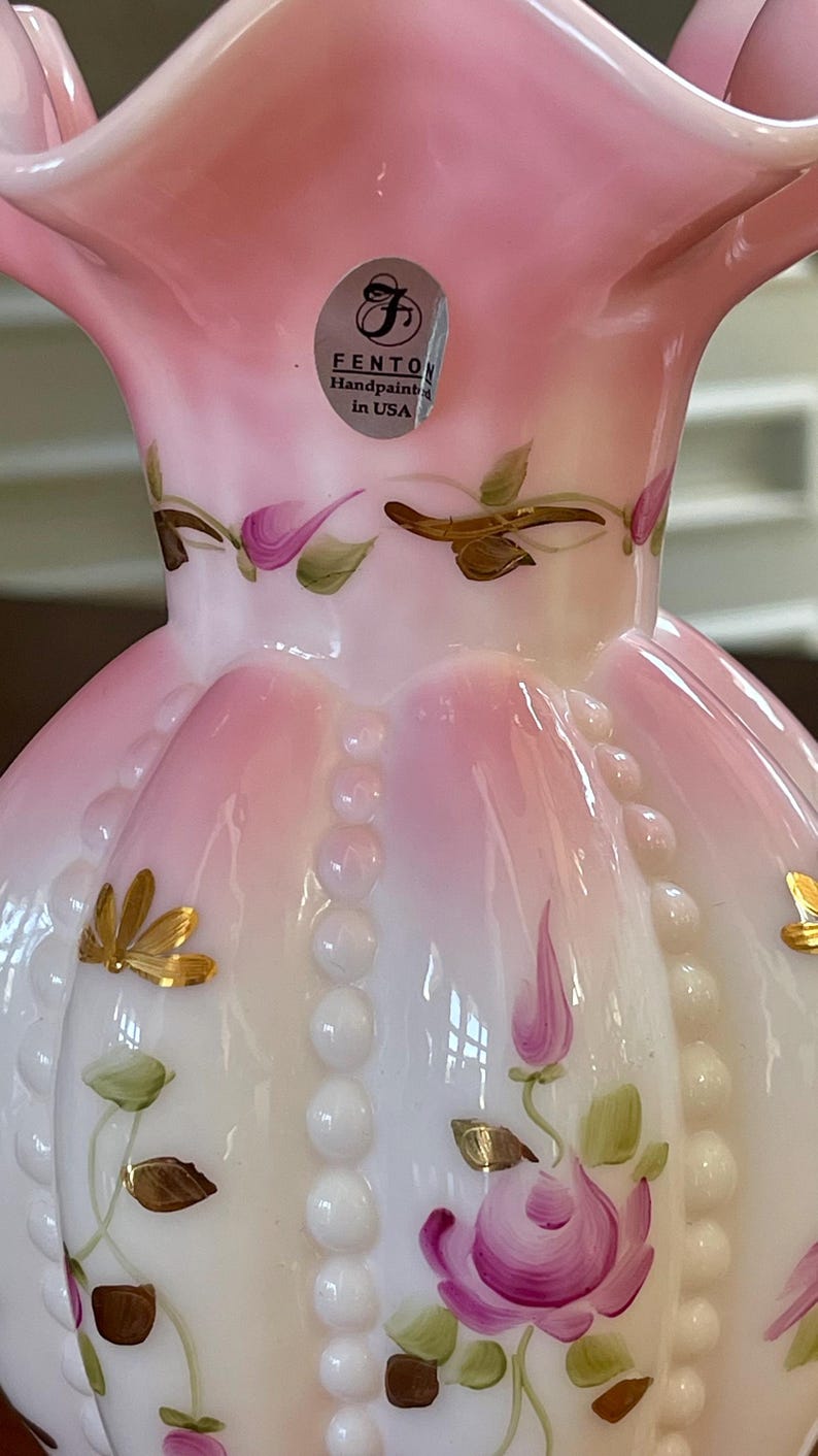 Fenton Hand Painted Rosalene Glass 2002 Charleton Rose Collection ...
