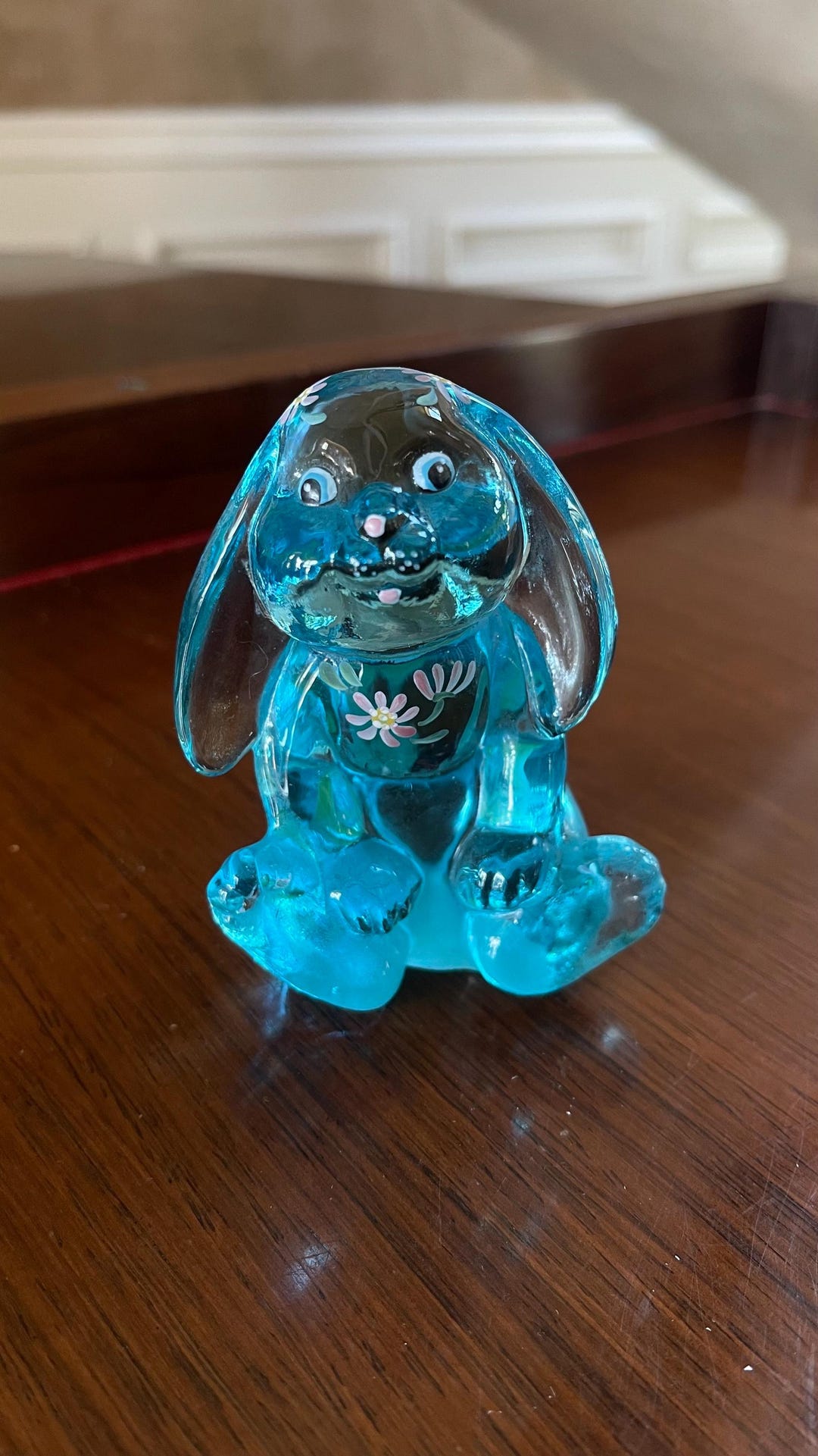 Fenton Glass Hand Painted Lop Ear Bunny Rabbit Figurine Paperweight ...