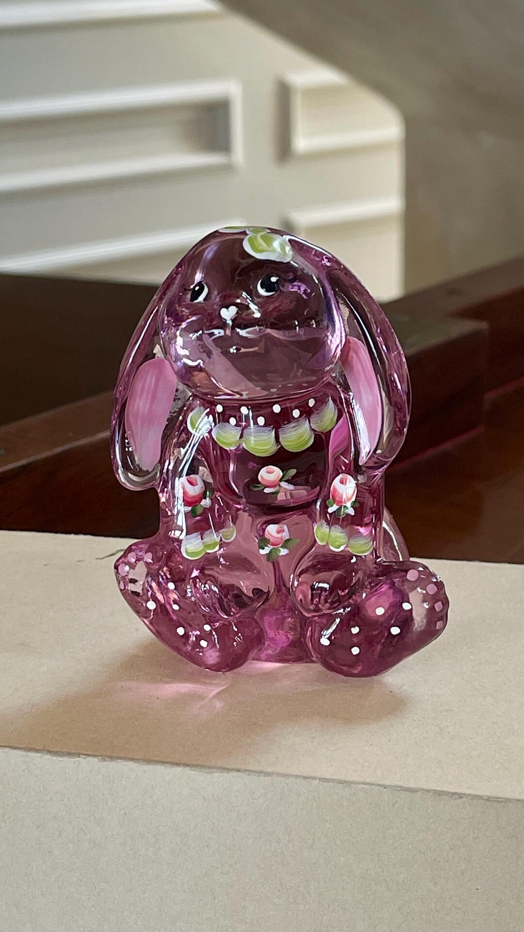 Fenton Glass Hand Painted Spring Lop Ear Bunny Rabbit Figurine ...