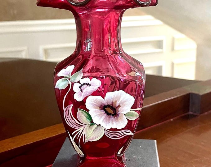 Fenton Glass Hand Painted Cranberry Vase Signed George Fenton 01 - Etsy