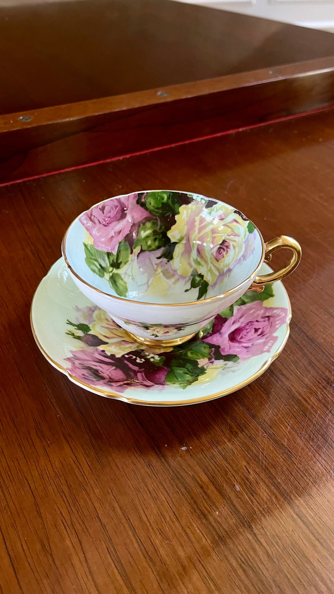 Stanley Bone China Cottage Roses Footed Cup and Saucer; Bone China Cup ...