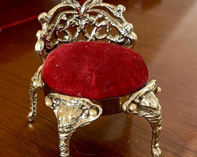 Vintage Brass Filigree Chair Pin Cushion With Red Velvet - Etsy