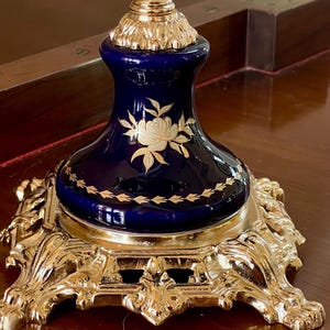 Cobalt Blue Sevres Style Urn 22” Tall With Brass Rams Head Ormolu ...