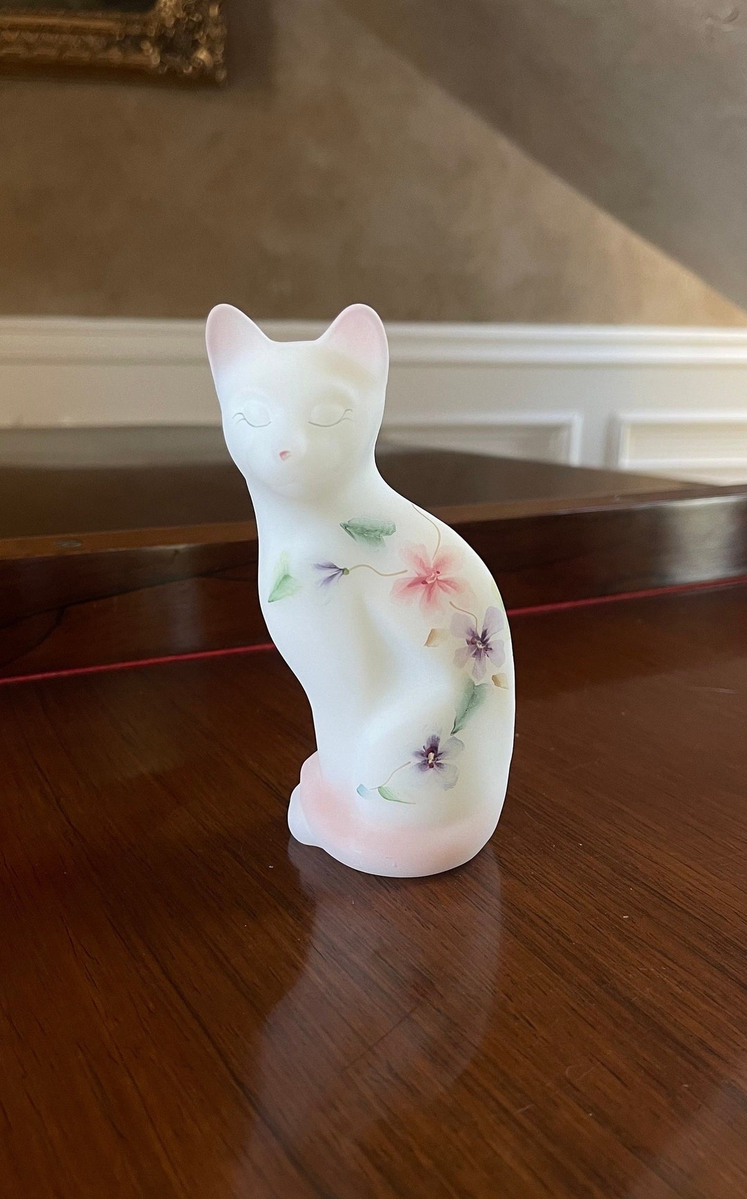 Fenton Satin Glass Tall Hand Painted Cat; Paperweight; Vintage Fenton ...
