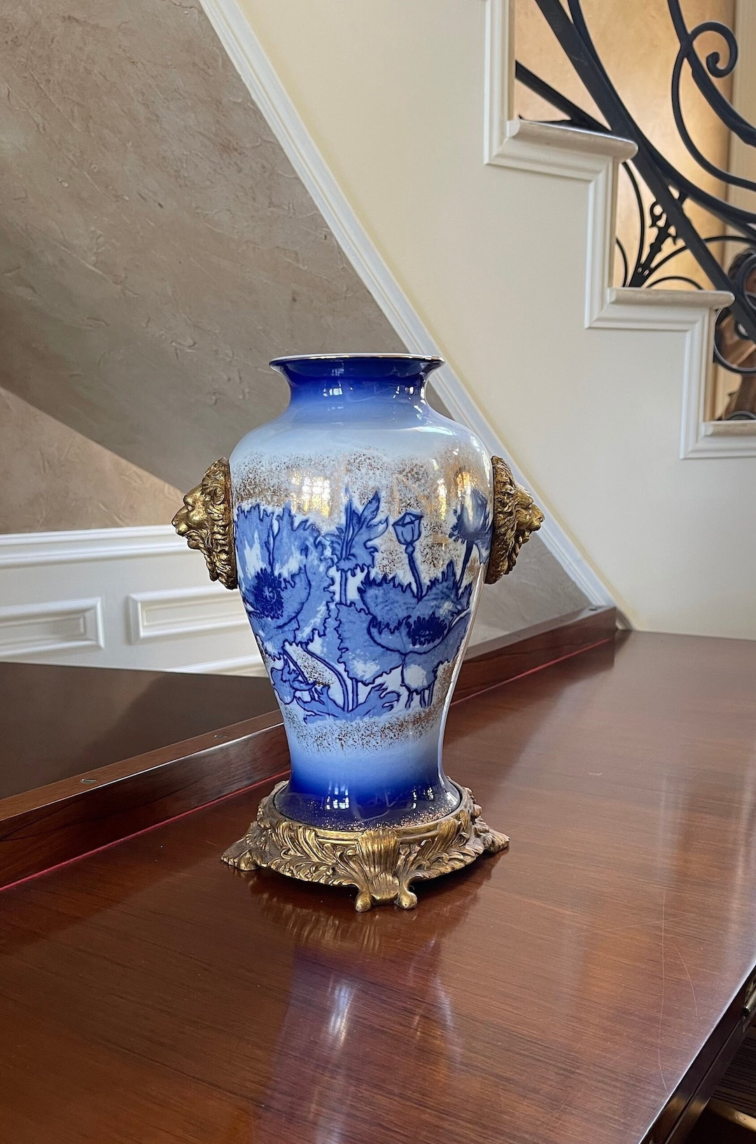 Antique Reproduction 13” Flow Blue Vase - Etsy