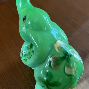 Fenton Glass Hand Painted Lucky Elephant; Fenton Glass Elephant Trunk ...