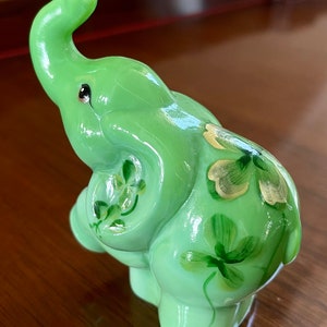 Fenton Glass Hand Painted Lucky Elephant; Fenton Glass Elephant Trunk ...