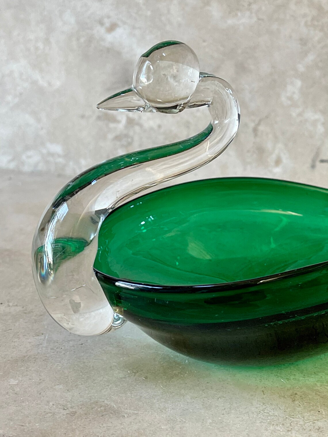 Green Art Glass Swan Candy Dish - Etsy