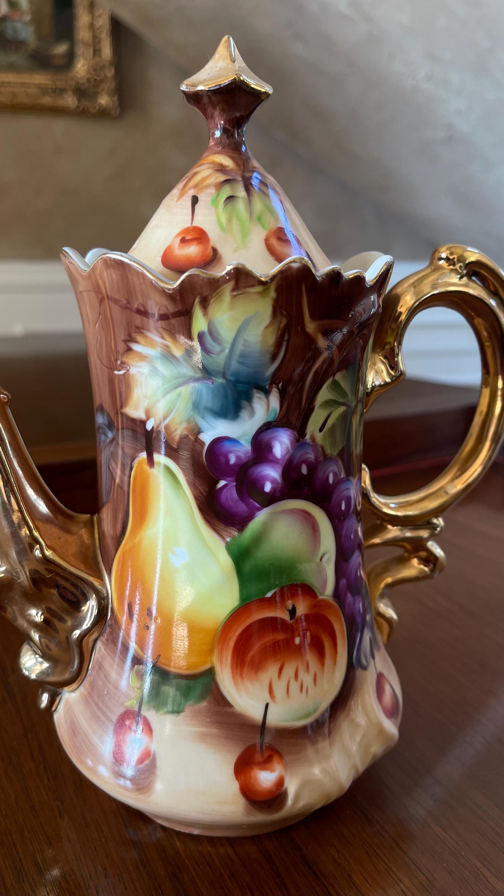 Vintage Lefton China Porcelain Teapot Hand Painted Fruit Made in Japan ...