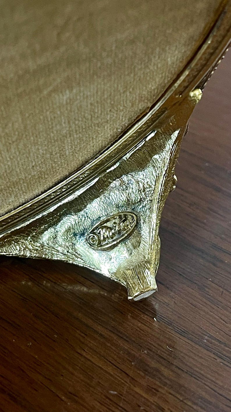 Matson Brass Filigree Dogwood Amber Beveled Glass Jewelry Box; Vintage ...