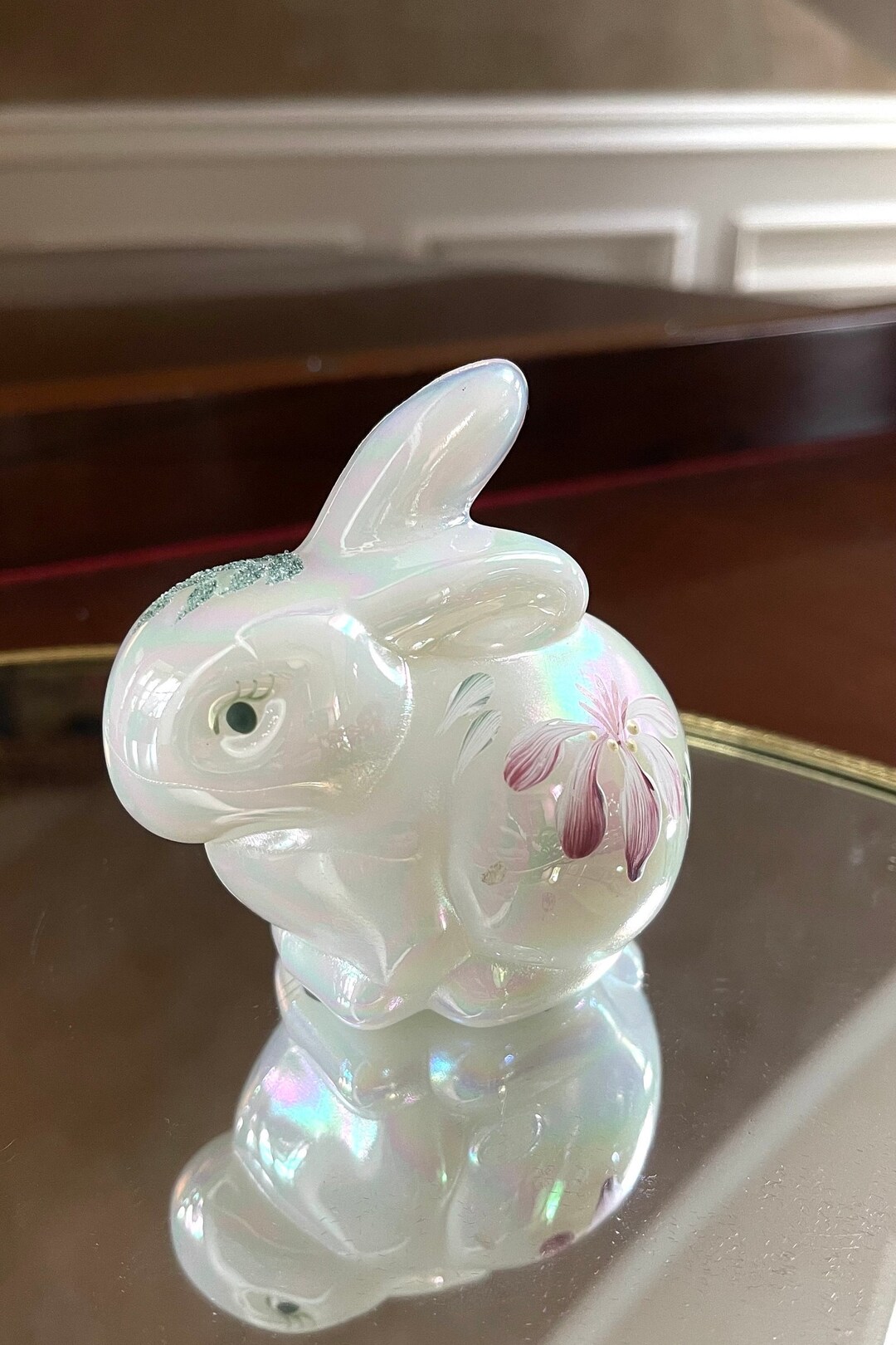 Fenton Glass Hand Painted Chubby Bunny Rabbit Figurine Paperweight ...