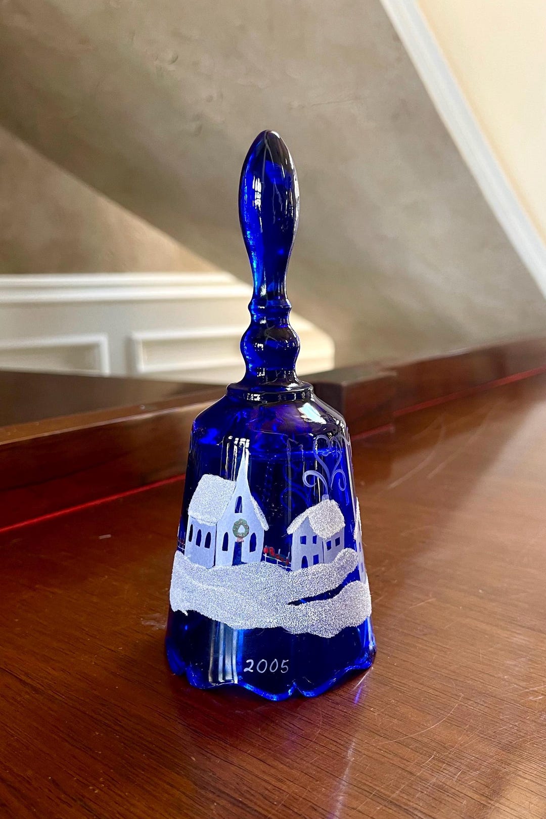 Fenton Glass Cobalt Blue 2005 Christmas Hand Painted Bell; Fenton Art ...