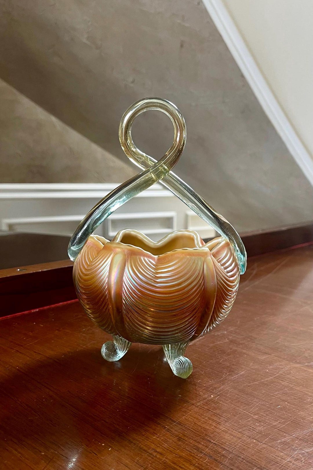 Fenton Aqua Carnival Glass Basket With Twisted Handle - Etsy