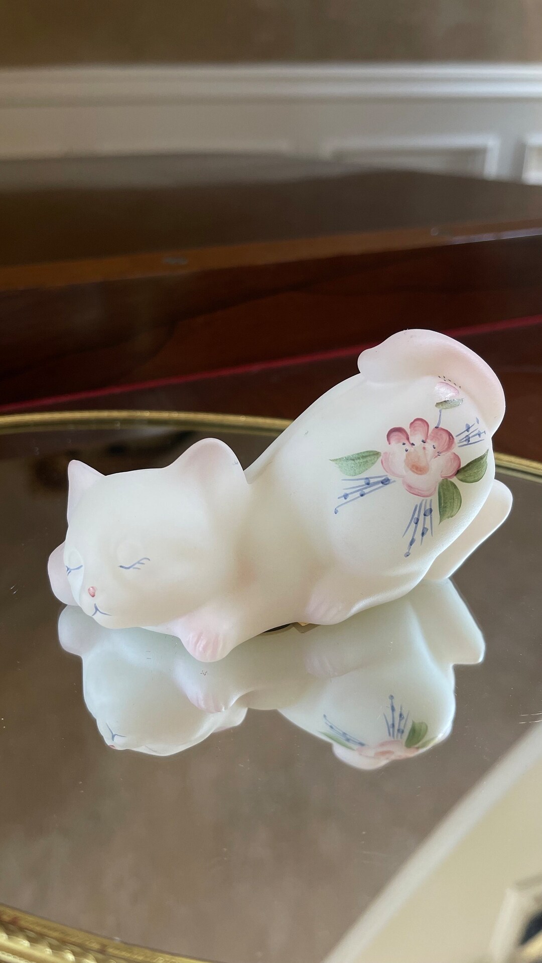 Fenton Satin Glass Crouching Kitten Figurine Paperweight Etsy