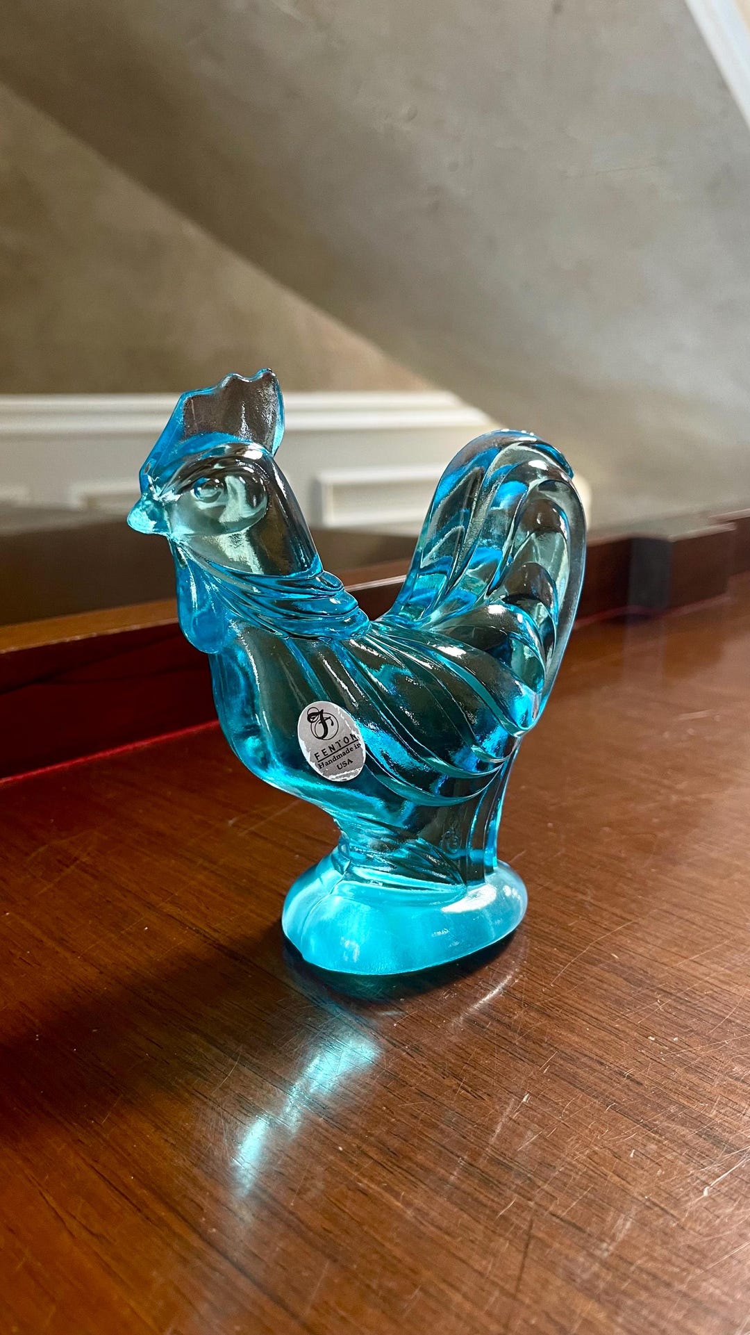 Large Fenton Glass Turquoise Rooster; Paperweight; Vintage Fenton Glass ...