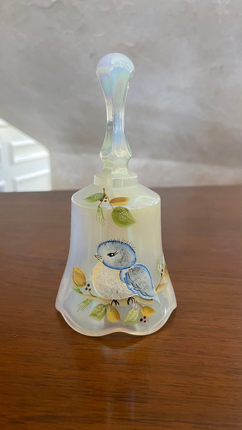 Fenton Glass French Opalescent Hand Painted Blue Bird Bell; Rare Fenton ...