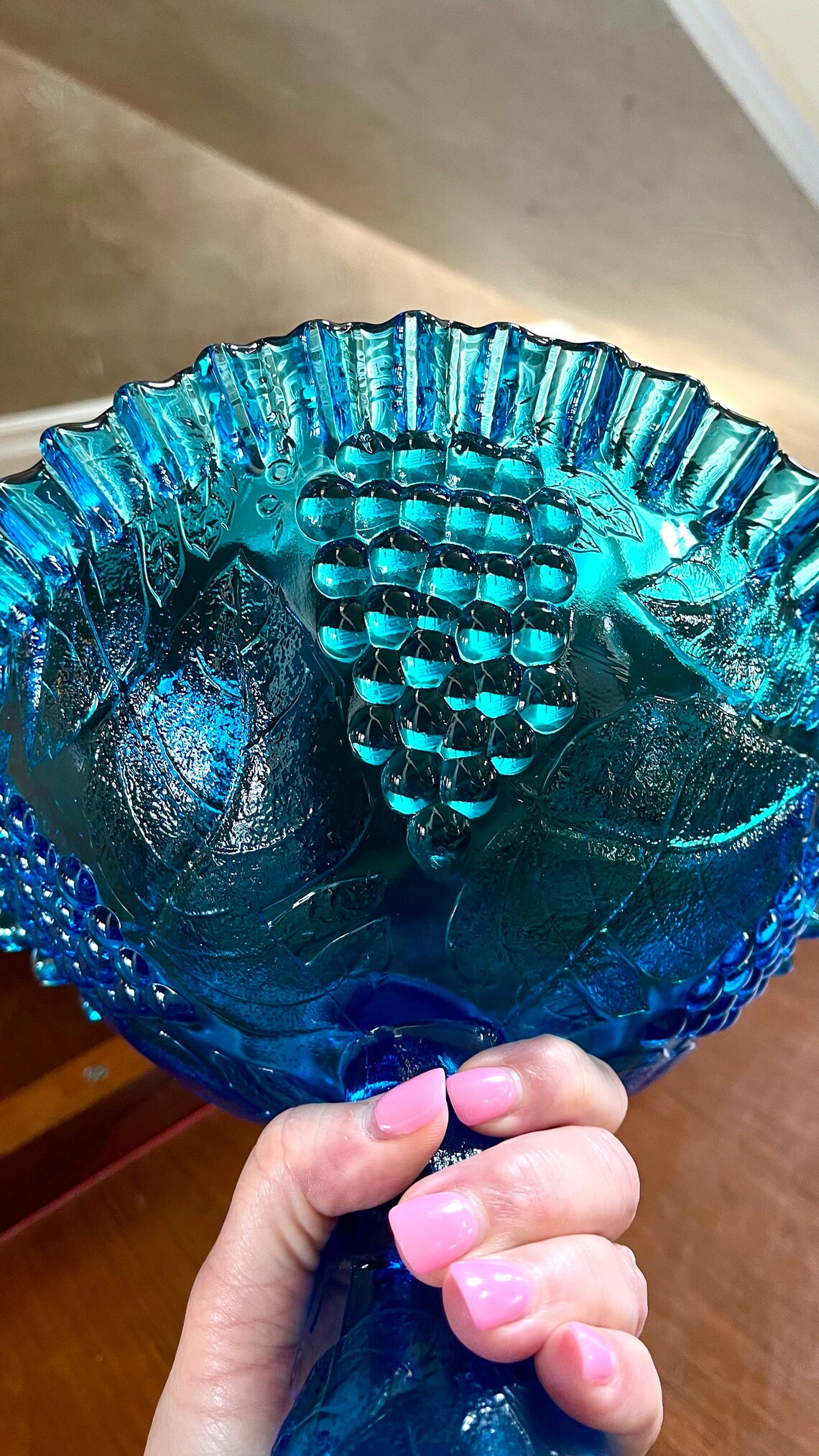 Vintage MCM Large 1960’s Aqua Blue Glass Centerpiece; Mid Century ...