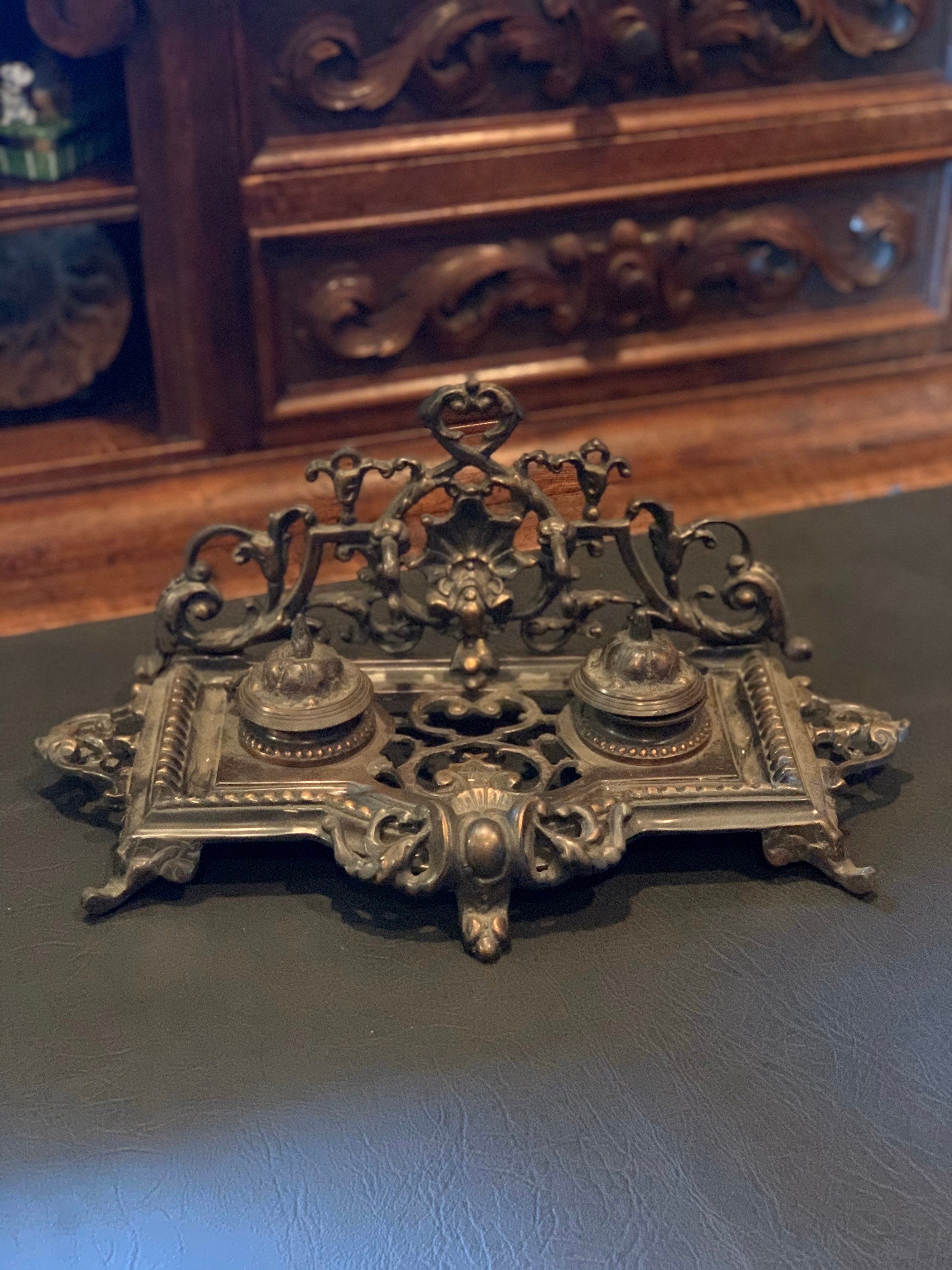 Vintage Ornate Desk Inkwell Letter Rack Desk Top Decor - Etsy
