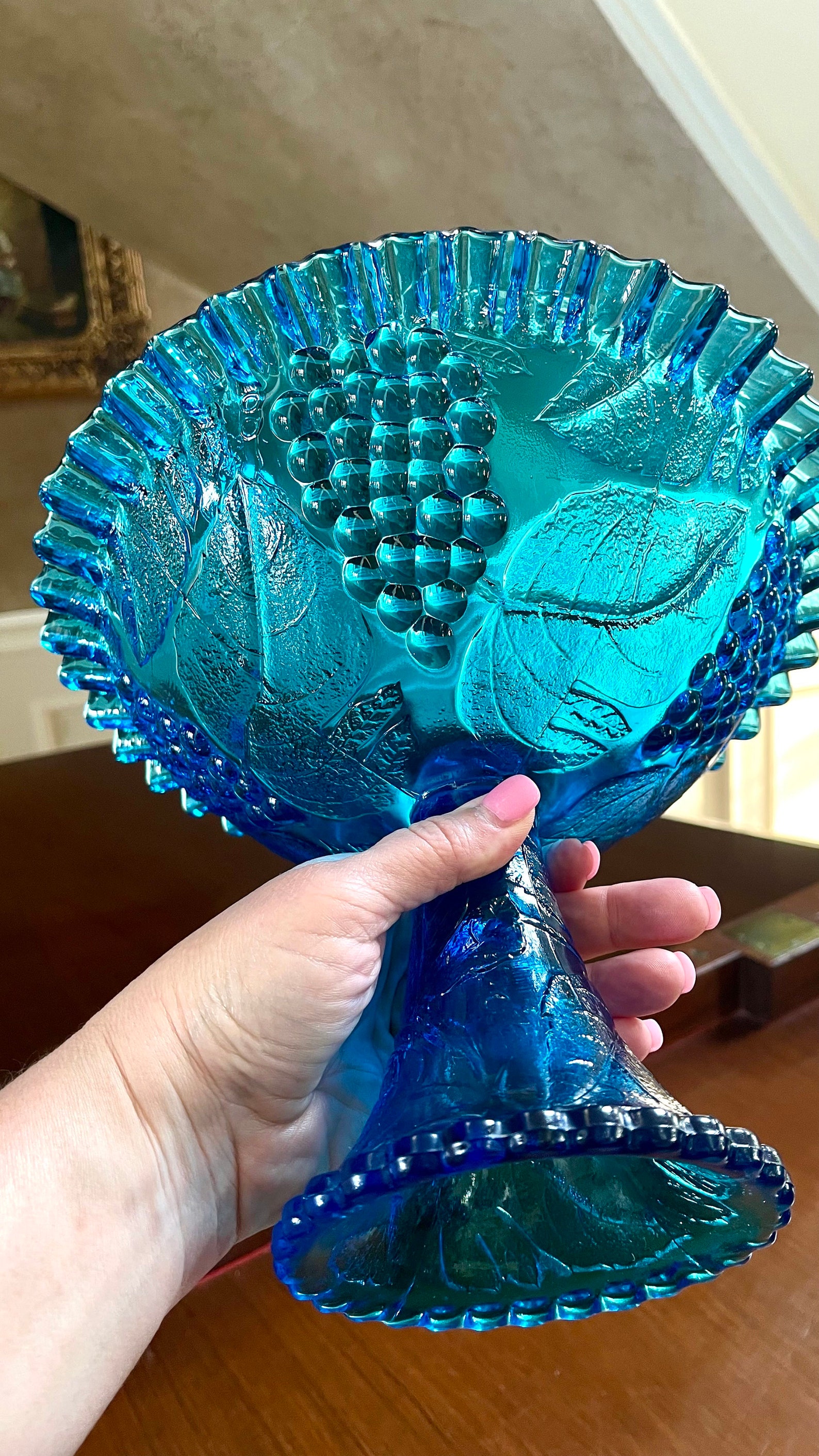 Vintage MCM Large 1960’s Aqua Blue Glass Centerpiece; Mid Century ...