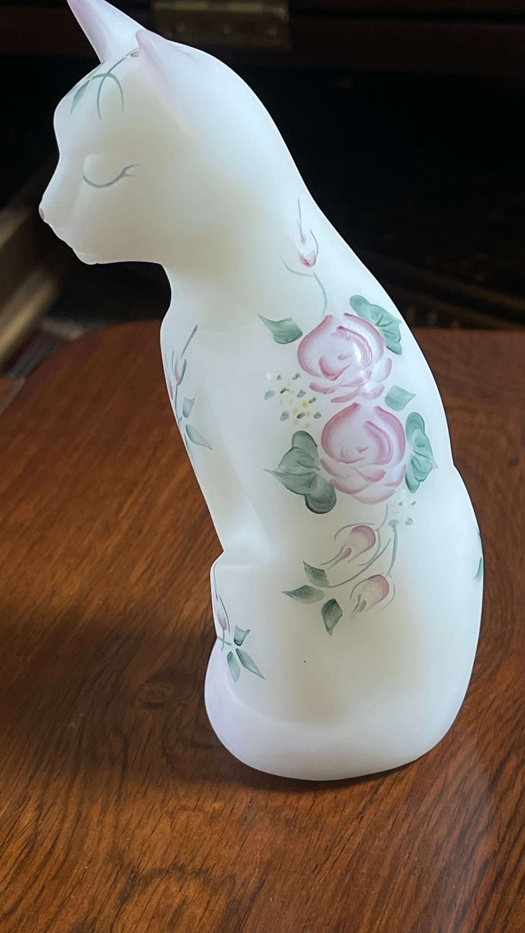 Fenton Satin Glass Tall Hand Painted Cat Paperweight Vintage - Etsy