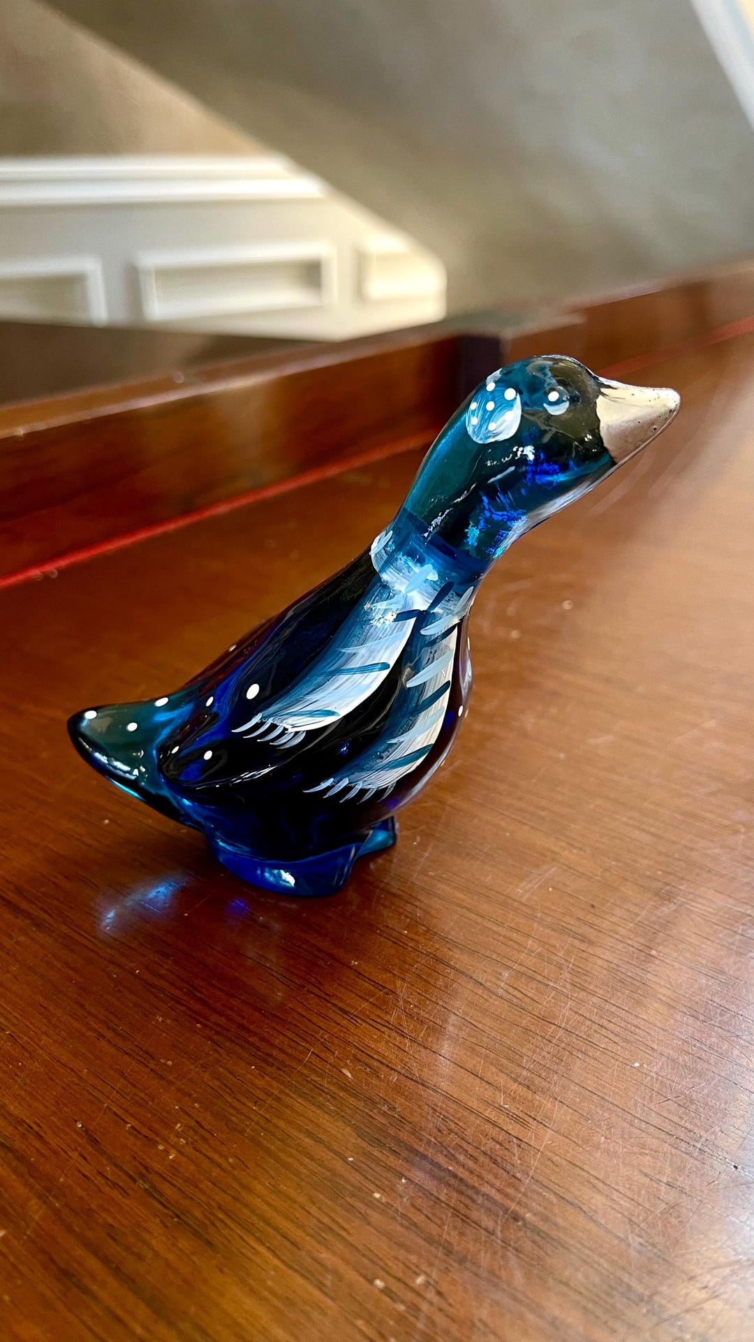 Fenton Glass Hand Painted Indigo Blue Goose; Paperweight; Vintage ...