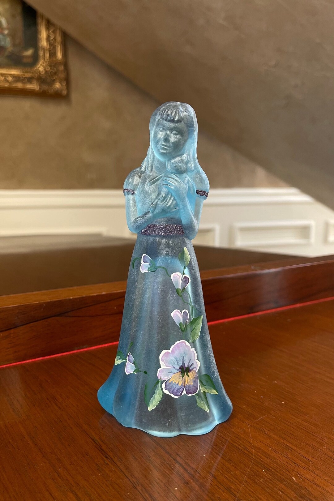 Fenton Figurine Girl With Teddy Bear Hand Painted Pansies - Etsy