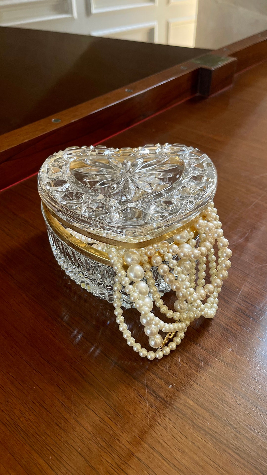 Heart Shaped Lead Crystal Jewelry Box Vintage Jewelry Box Hollywood ...